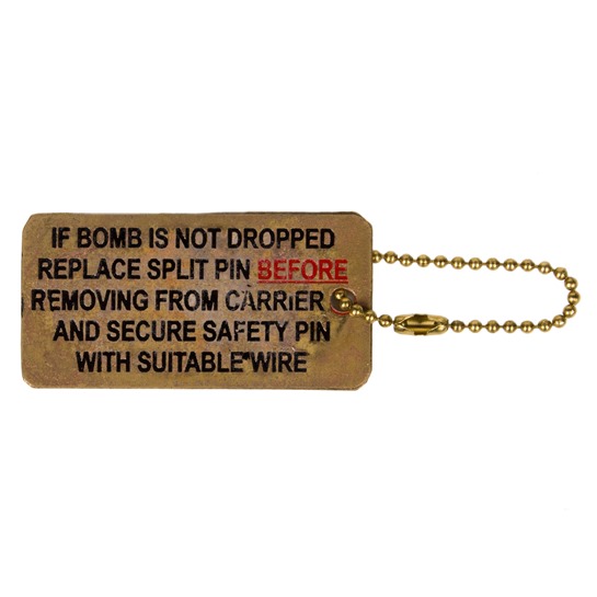 Bomb Safety Pin Tag, Aero Leathers, UK
